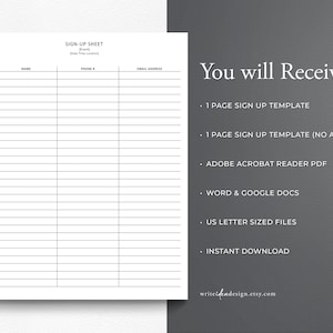 Editable Sign up Sheet. Pdf/google Docs/microsoft Word. Sign up ...