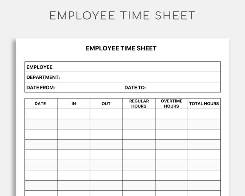 Employee Timesheet. Editable Timesheet. Printable Timesheet. - Etsy