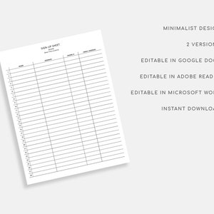 Editable Sign up Sheet. Pdf/google Docs/microsoft Word. Sign - Etsy