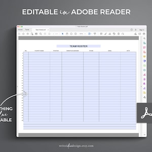 Sports Team Roster Template: Printable PDF, Google Docs, Word - Etsy