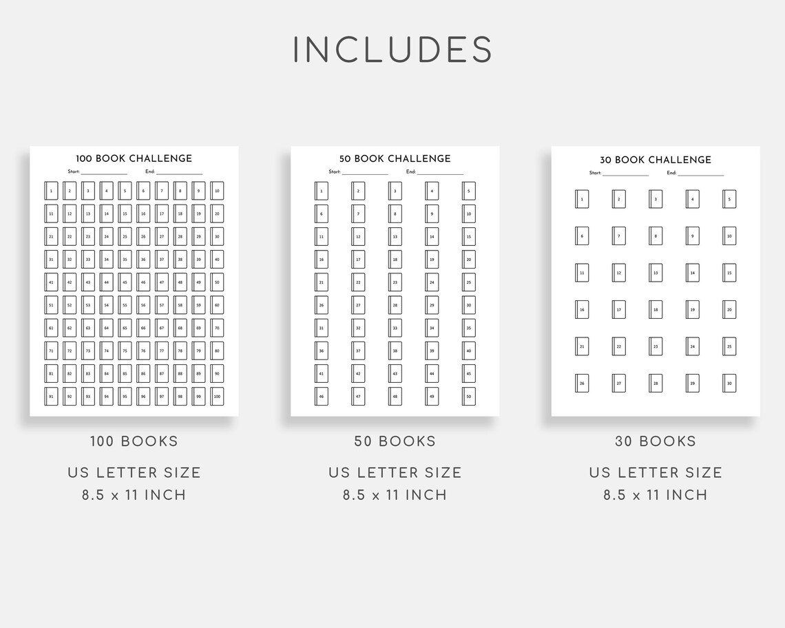 Book Challenge Sheets. 100/50/30. Reading Challenge. Reading - Etsy