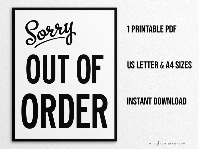 Printable Out of Order Sign in US Letter and A4 Sizes, Instant Download ...