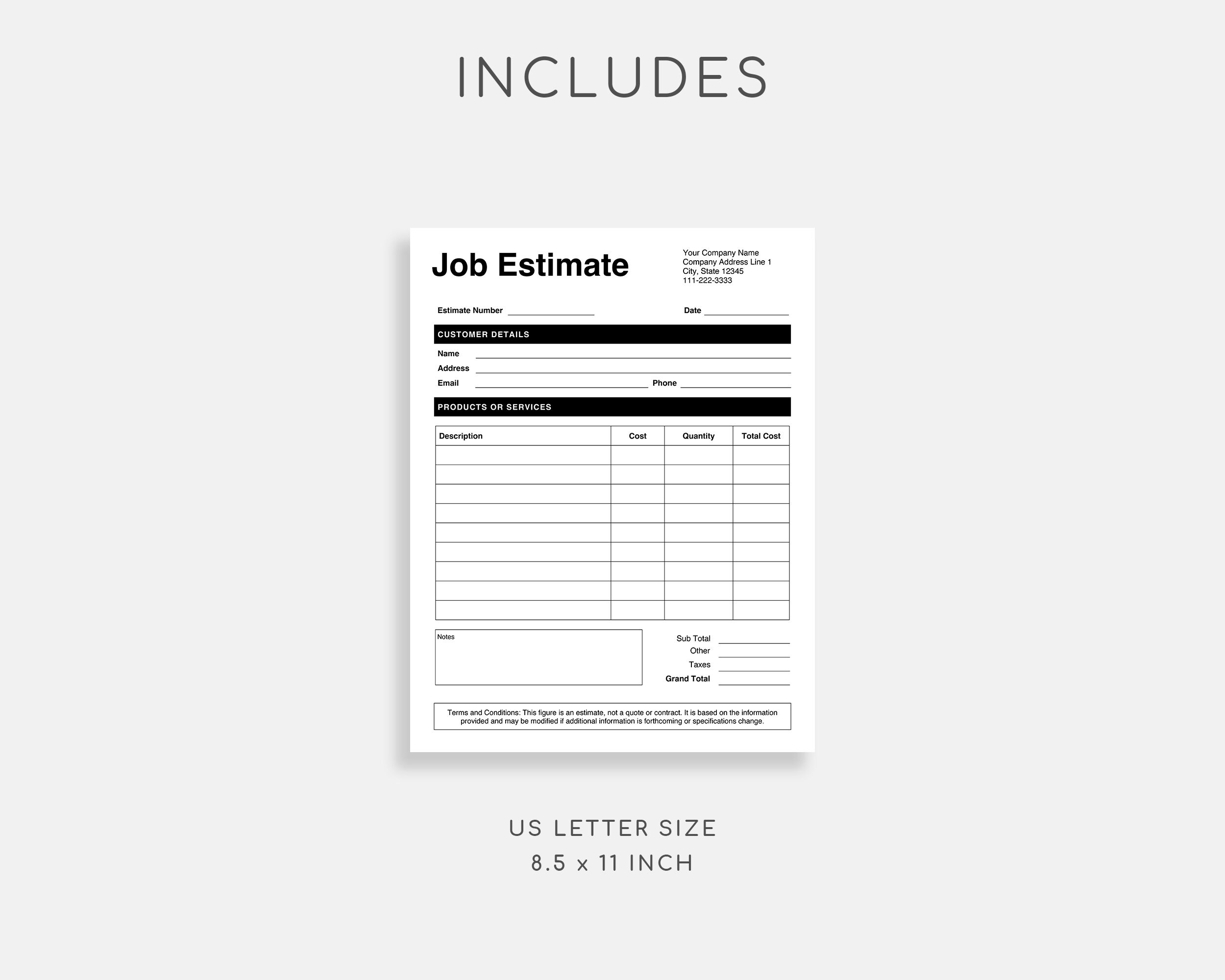 Job Estimate. Pdf/google Docs/microsoft Word. Contractor | Etsy