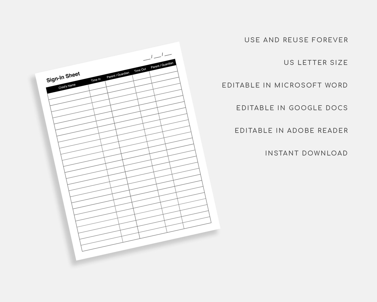 Editable Childcare Sign in Sheet. Daycare Sign In. Nursery - Etsy