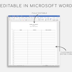 Editable Sign up Sheet. Pdf/google Docs/microsoft Word. Sign - Etsy