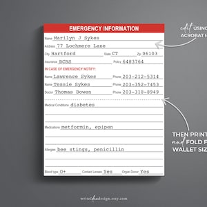 Printable Emergency Information Cards. Medical Alert ID. Medical Alert ...