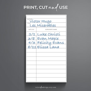 Printable Library Checkout Cards. Digital Download Library Check Out ...