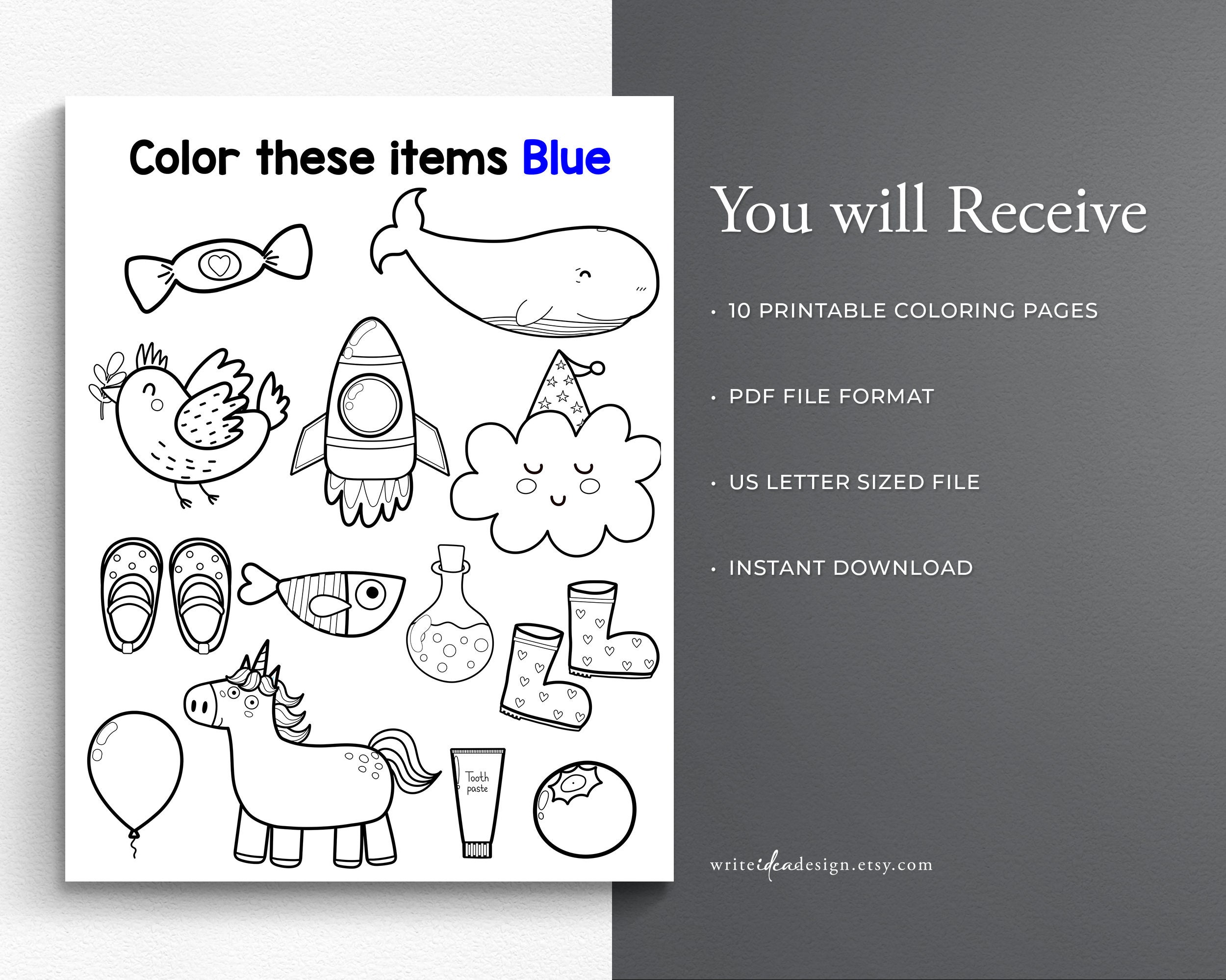 Learn Colors Printable: Kids Coloring Pages Set (digital Download) - Etsy