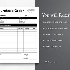 Purchase Order Template. Pdf/google Docs/microsoft Word. Purchase Order ...