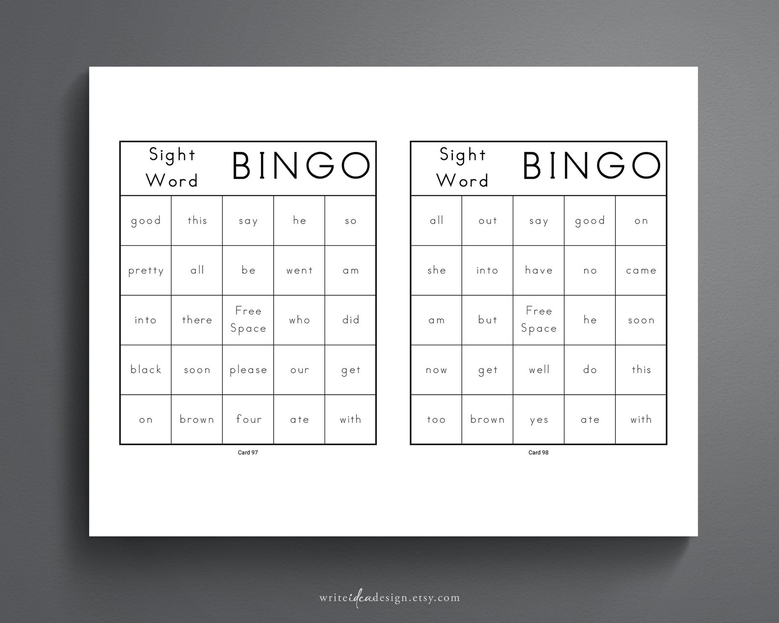 Kindergarten Sight Word Bingo. 100 Sight Word Bingo Cards. Kindergarten ...