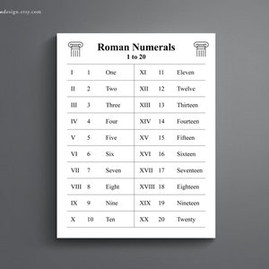 Printable Roman Numeral Chart, 1-20. Learn Roman Numerals. - Etsy
