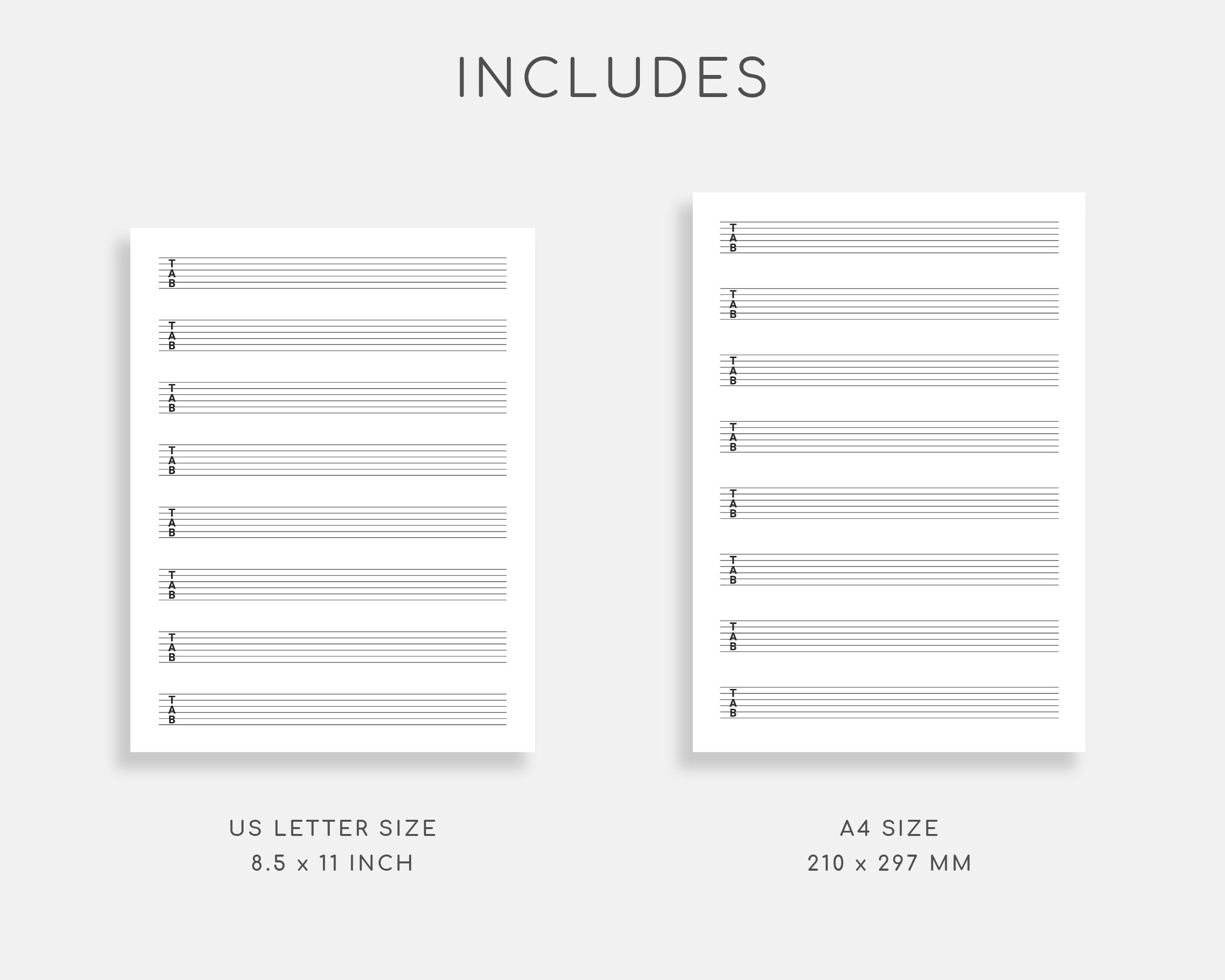Printable Guitar Tab Paper for US Letter and A4. Blank Guitar | Etsy Canada