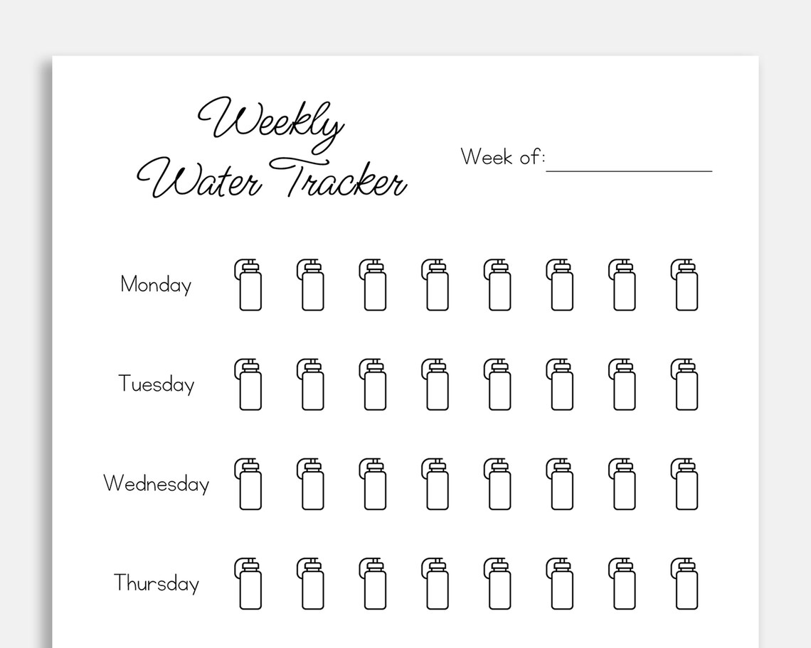 Weekly Water Tracker. Water Log. Weekly Water Challenge. - Etsy