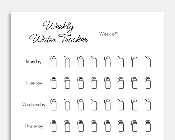 Weekly Water Tracker. Water Log. Weekly Water Challenge. - Etsy