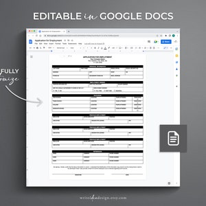 Job Application. Pdf/google Docs/microsoft Word. Employee Application ...