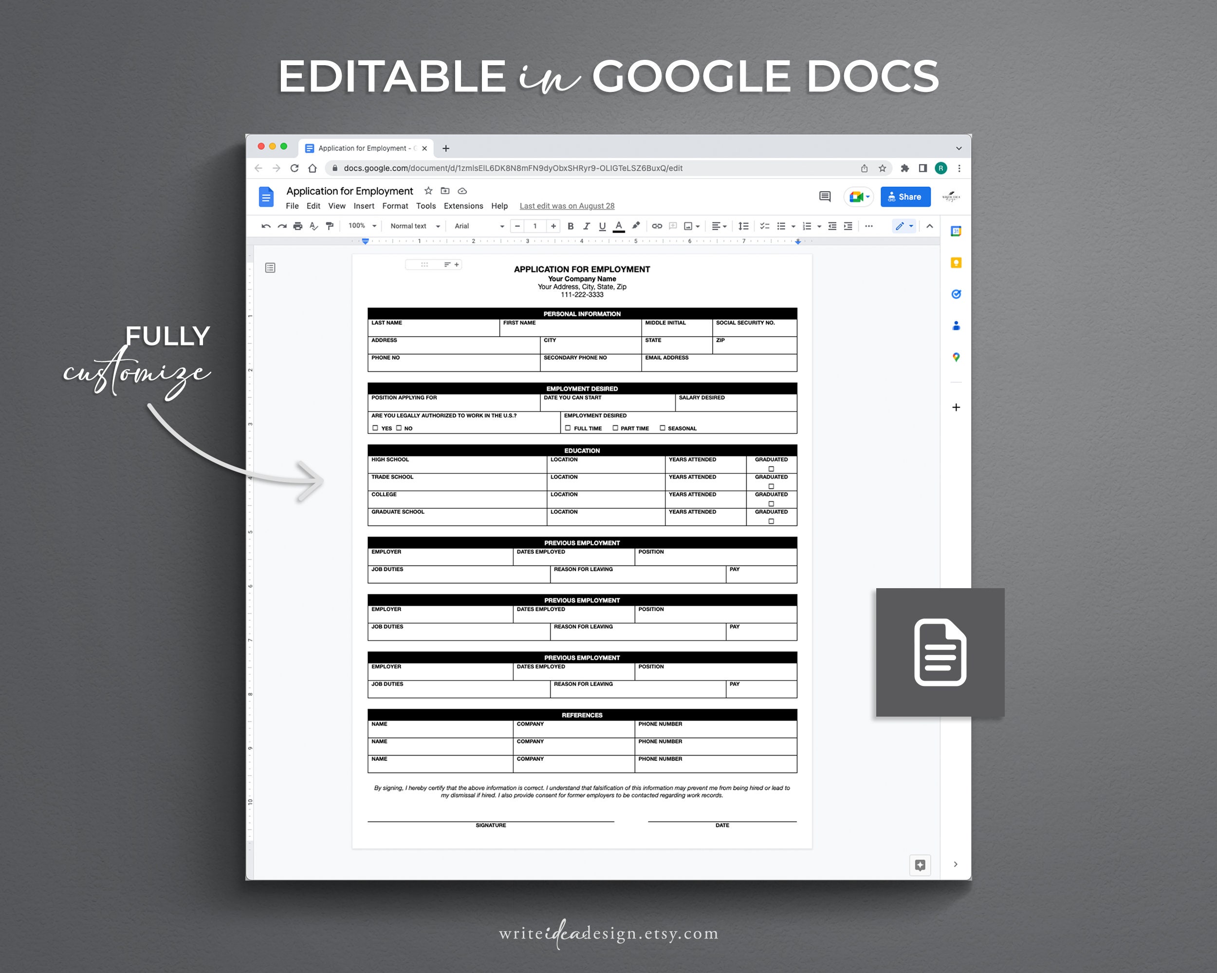Job Application. Pdf/google Docs/microsoft Word. Employee - Etsy Israel