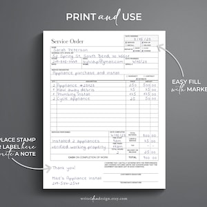 Printable Service Order Form: Business Template (8.5x11 Inch PDF) - Etsy