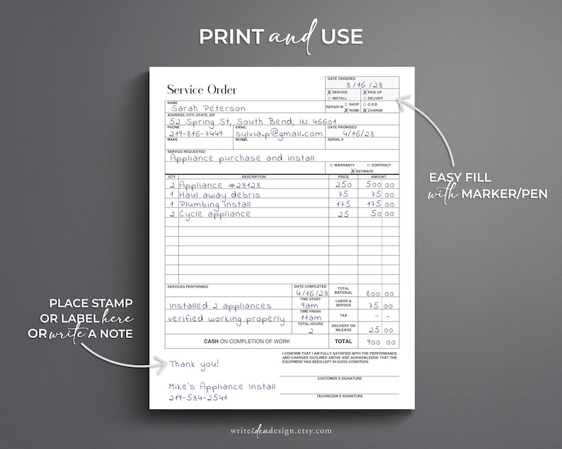 Printable Service Order Form: Business Template (8.5x11 Inch PDF) - Etsy
