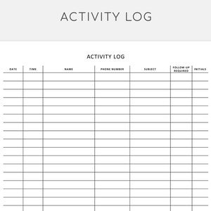 Activity Log. Activity Tracker Template. Activity and - Etsy