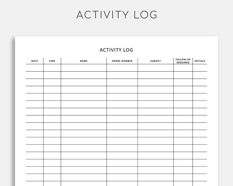 Activity Log. Activity Tracker Template. Activity and - Etsy