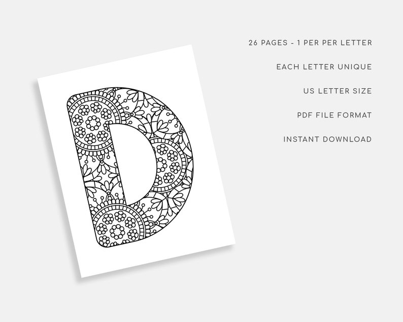 Mandala Alphabet Coloring Pages. Letter Coloring. Printable | Etsy
