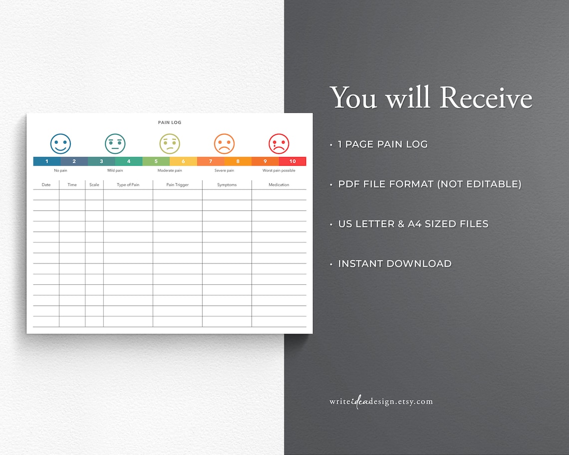 Printable Child Pain Log – Symptom Tracker, US Letter & A4 (PDF ...