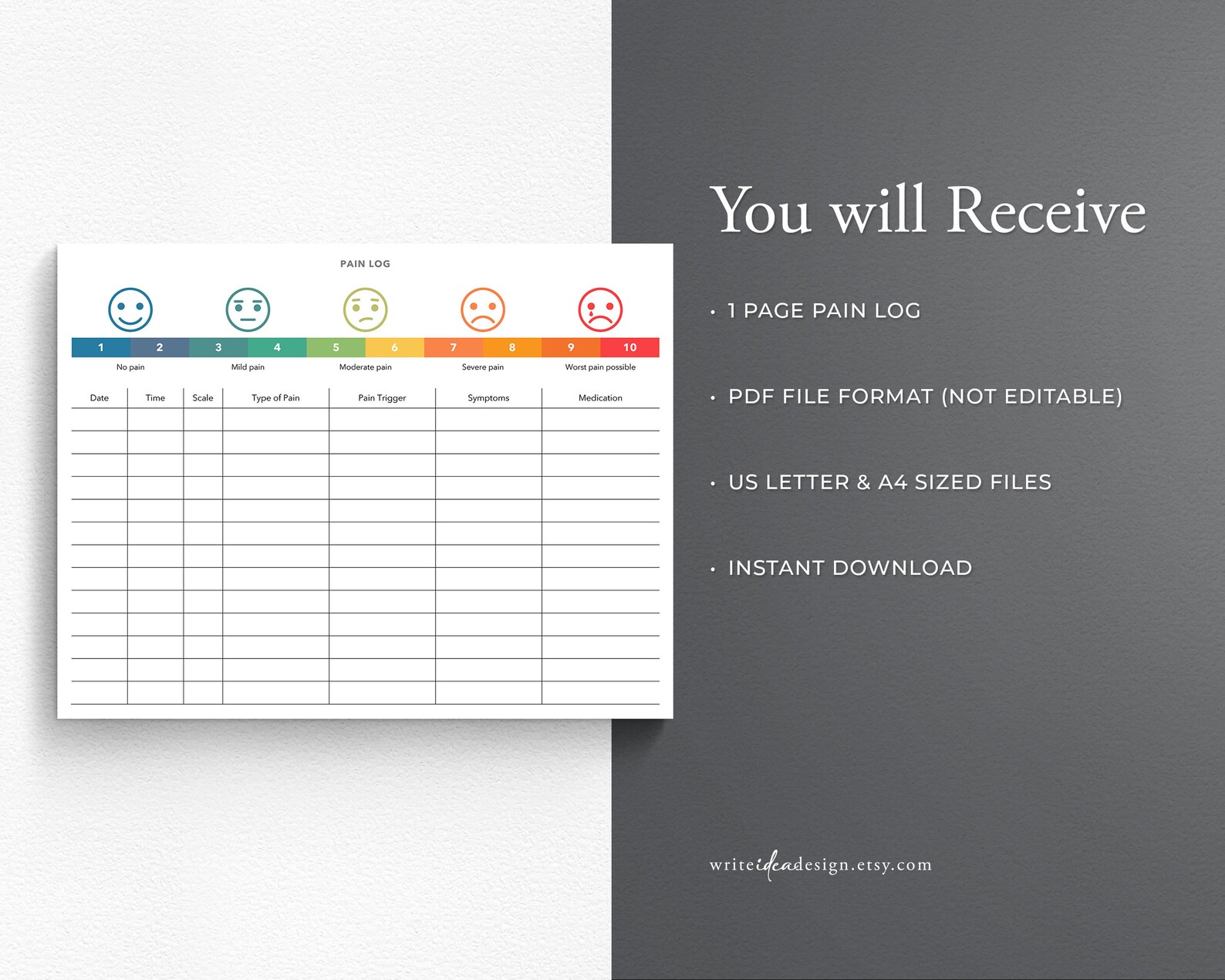 Printable Child Pain Log – Symptom Tracker, US Letter & A4 (PDF ...