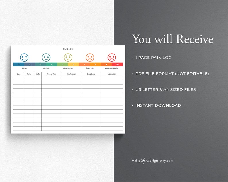 Printable Child Pain Log – Symptom Tracker, US Letter & A4 (PDF ...