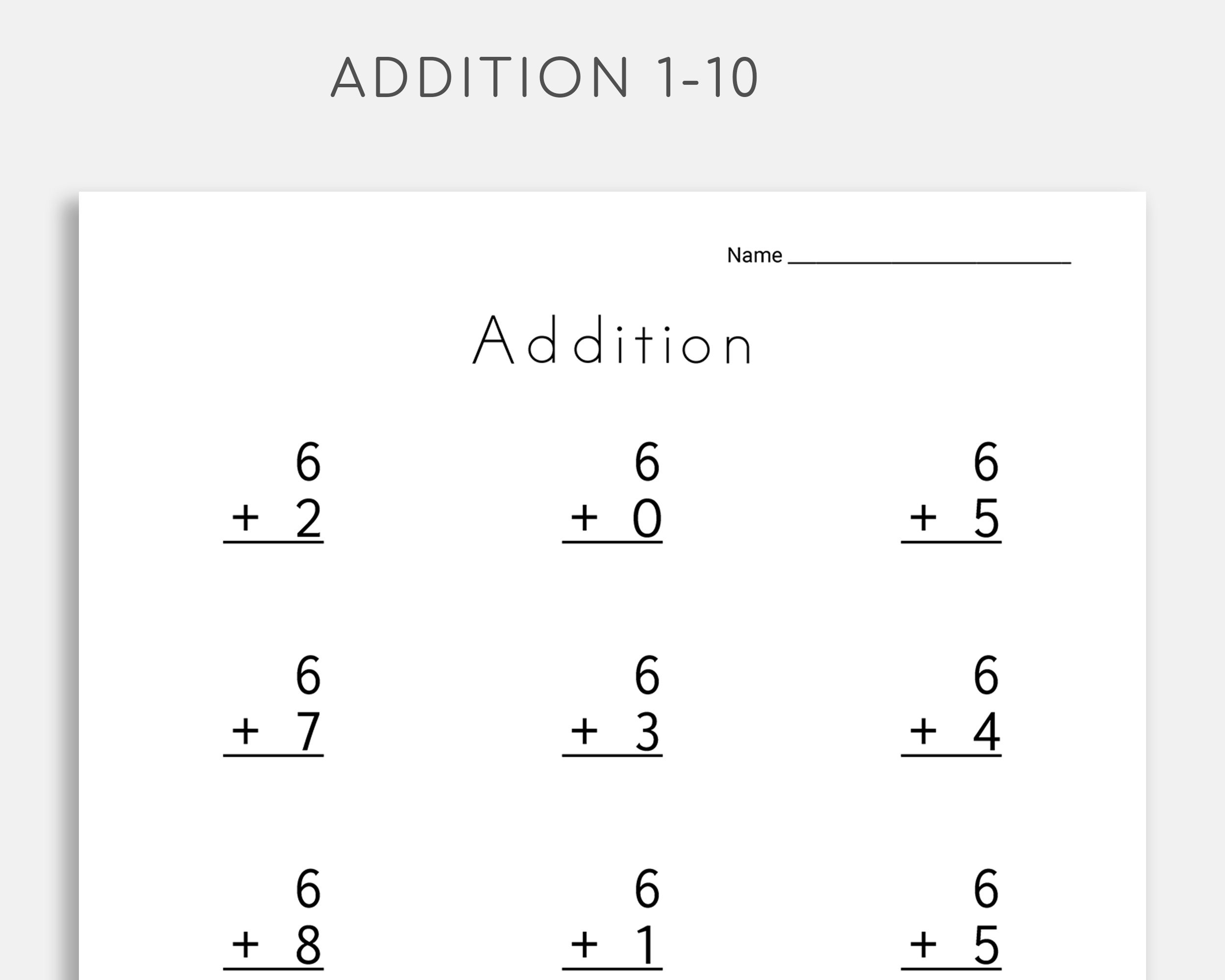Addition Worksheets For 1 10 Math Worksheets Preschool Math Etsy Addition Worksheets For 1 10 Math Worksheets Preschool Math Etsy