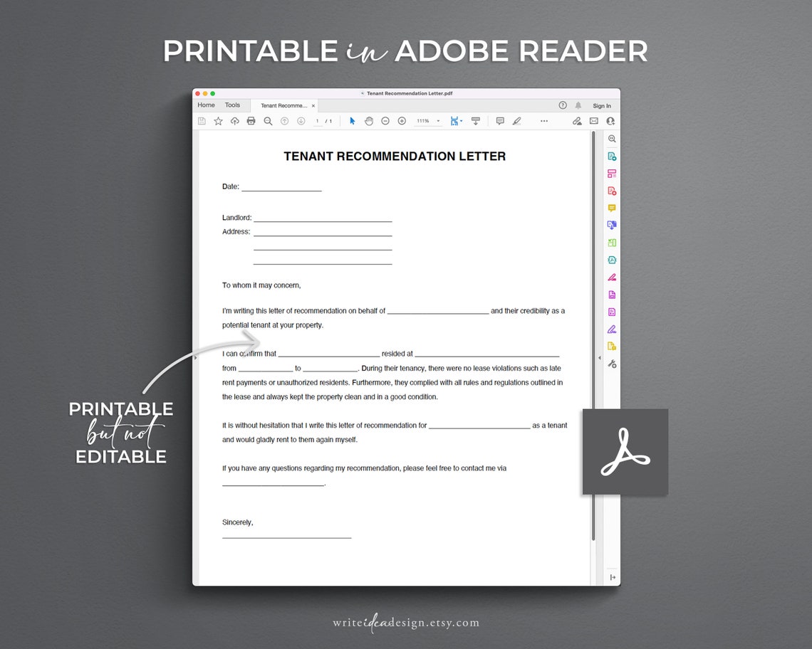 Tenant Recommendation Letter Template (google Docs, Word, PDF) - Etsy