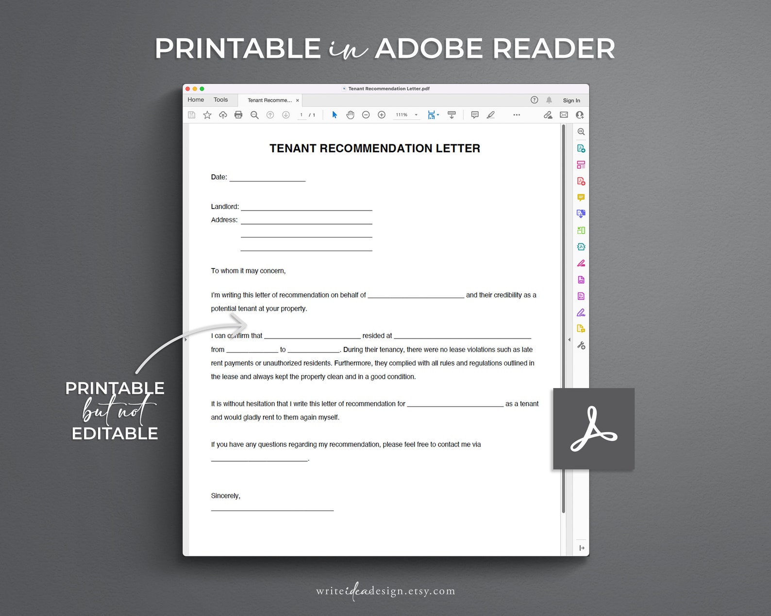 Tenant Recommendation Letter Template (google Docs, Word, PDF) - Etsy