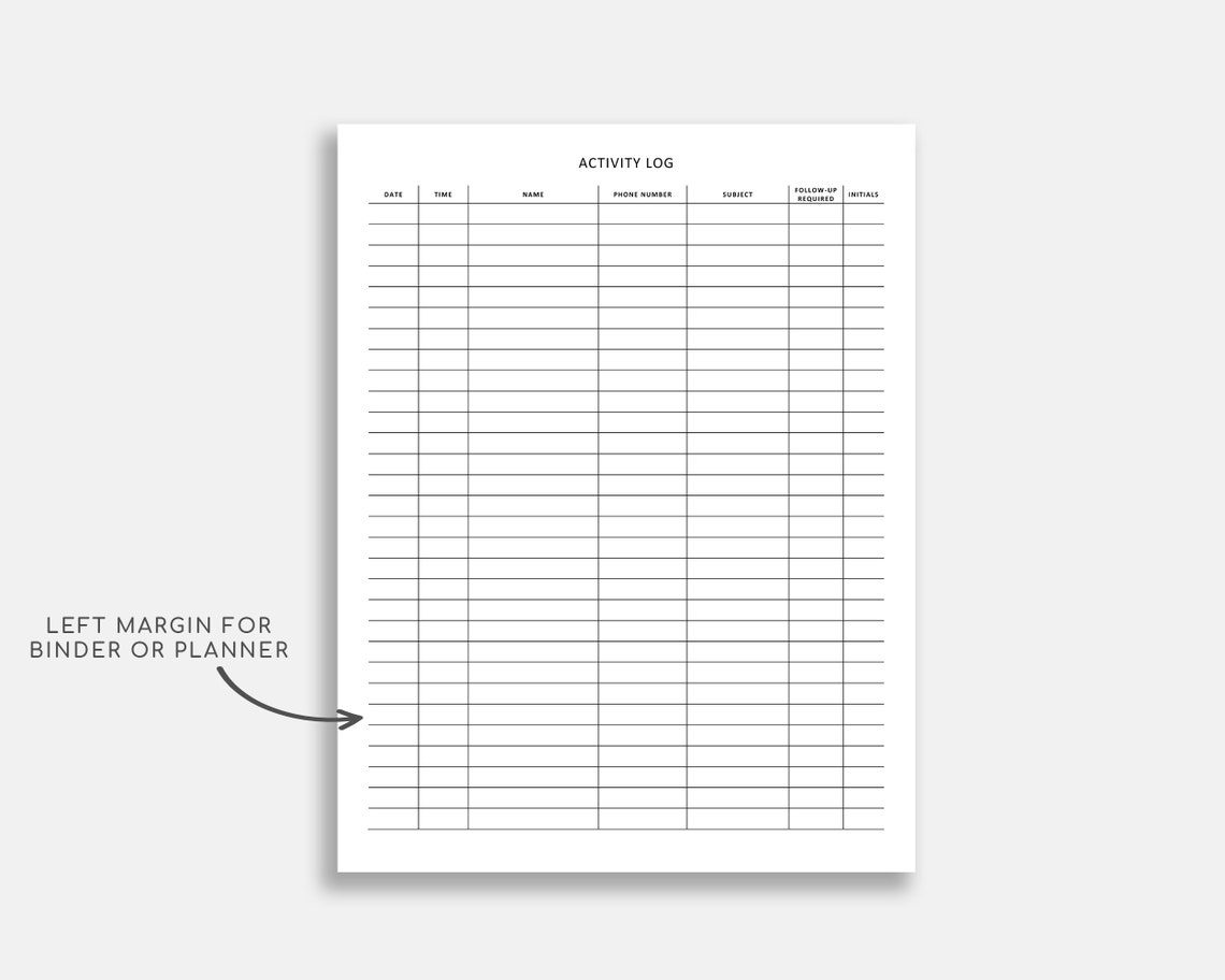 Activity Log. Activity Tracker Template. Activity and - Etsy
