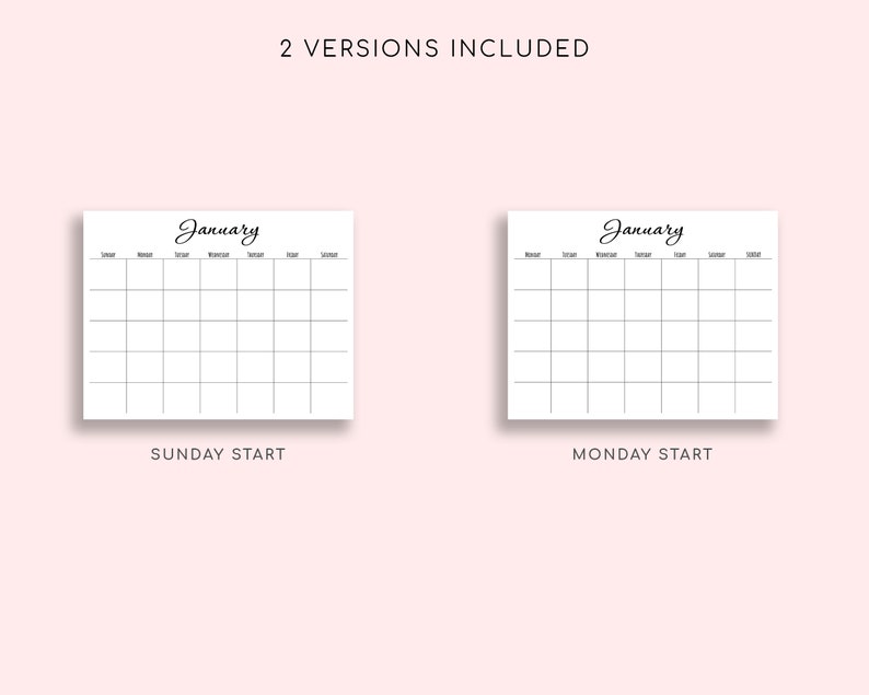Printable Blank Monthly Calendar. Monday/sunday Start. - Etsy
