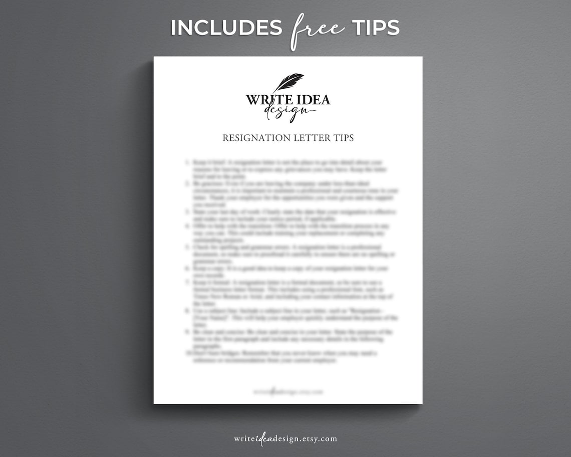 Professional Resignation Letter Template. Google - Etsy