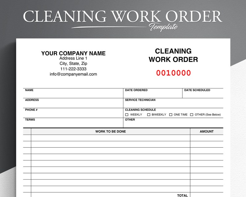 Cleaning Work Order. Pdf/google Docs/microsoft Word. Cleaning Service ...