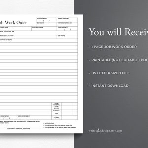 Printable Job Work Order Form. Business Job Work Order. Easy and Simple ...