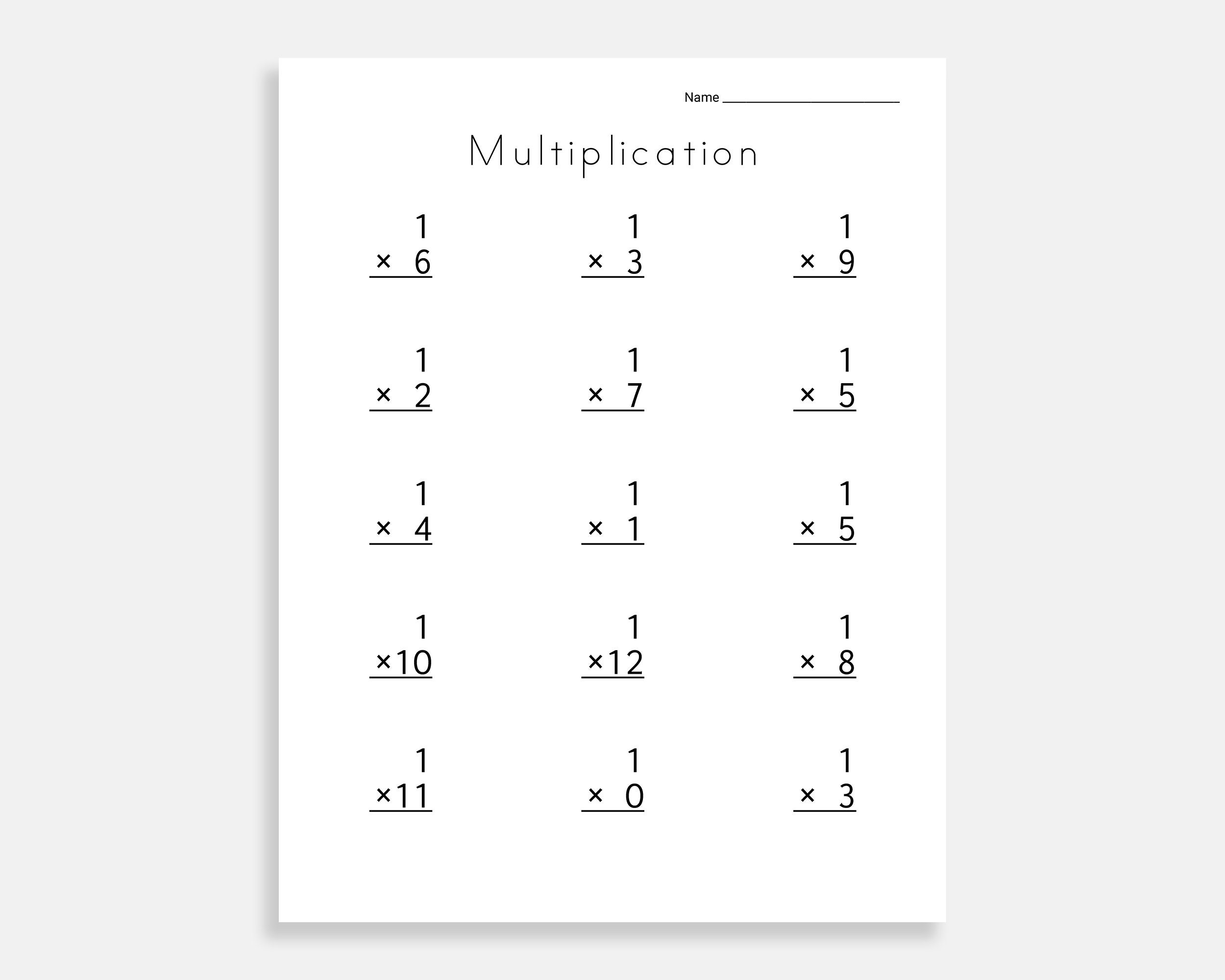 Multiplication Worksheets for 1-12. Math Worksheets. Preschool - Etsy