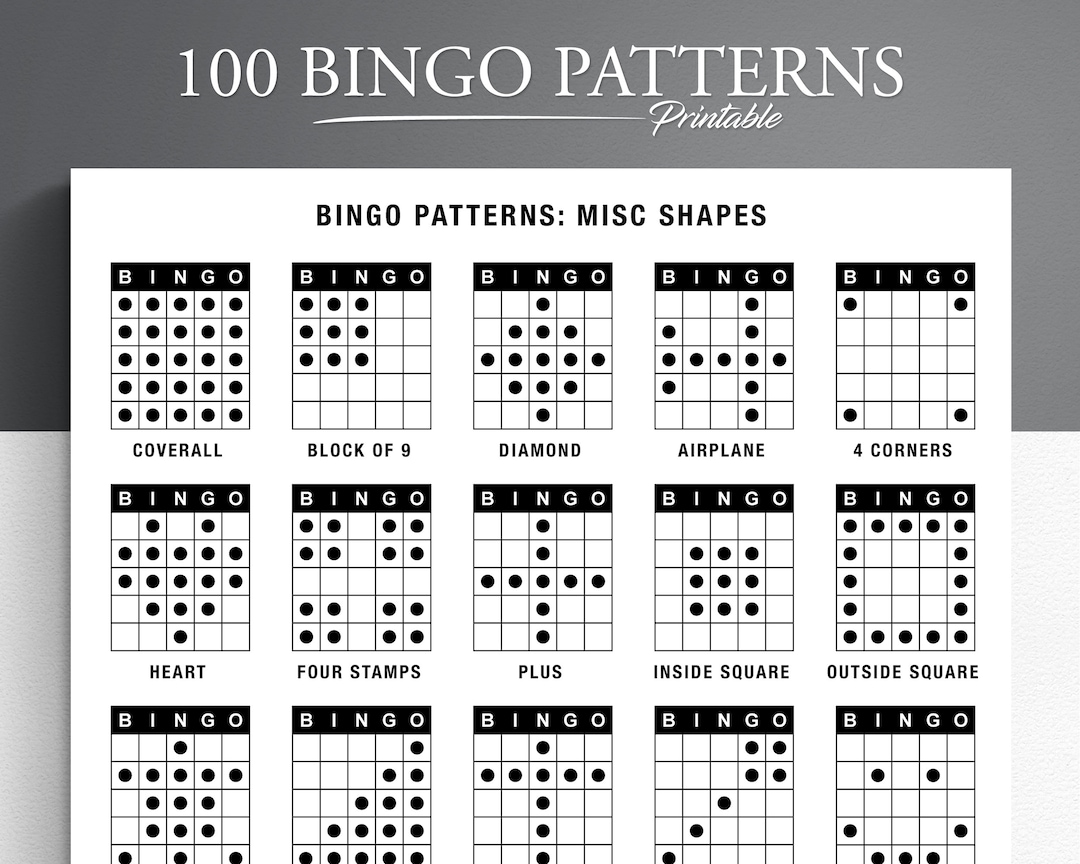 100 Bingo Patterns. Bingo Winning Patterns. Bingo Alphabet - Etsy