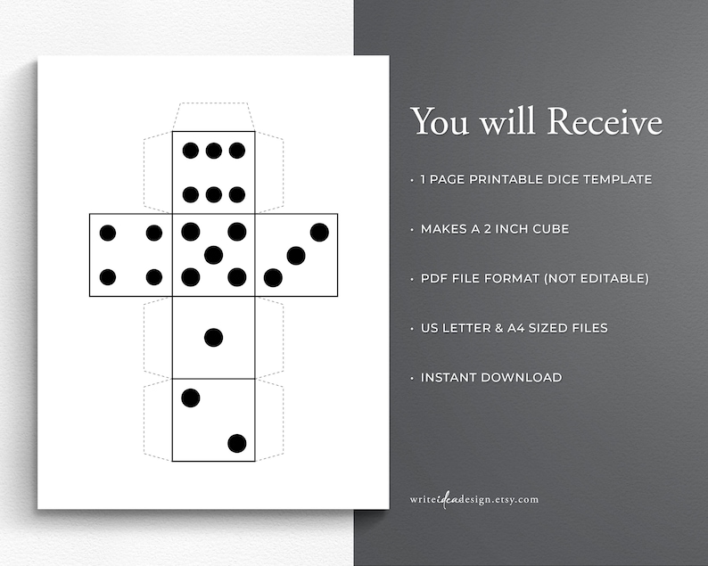 Printable Dice Template - DIY 6 Sided Dice Craft - Instant Download - Etsy