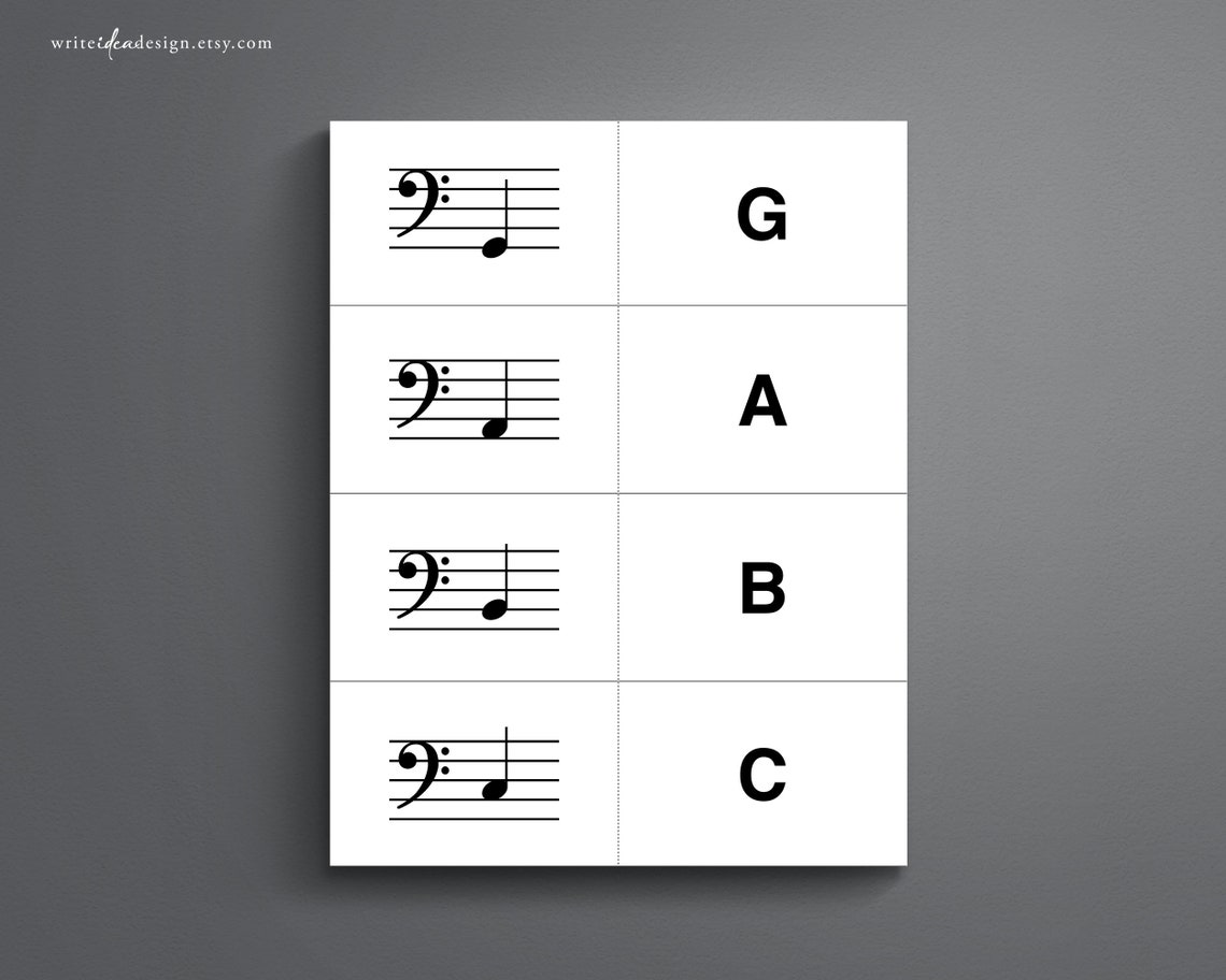 Printable Music Note Flash Cards. Bass Clef. Learning to Read - Etsy