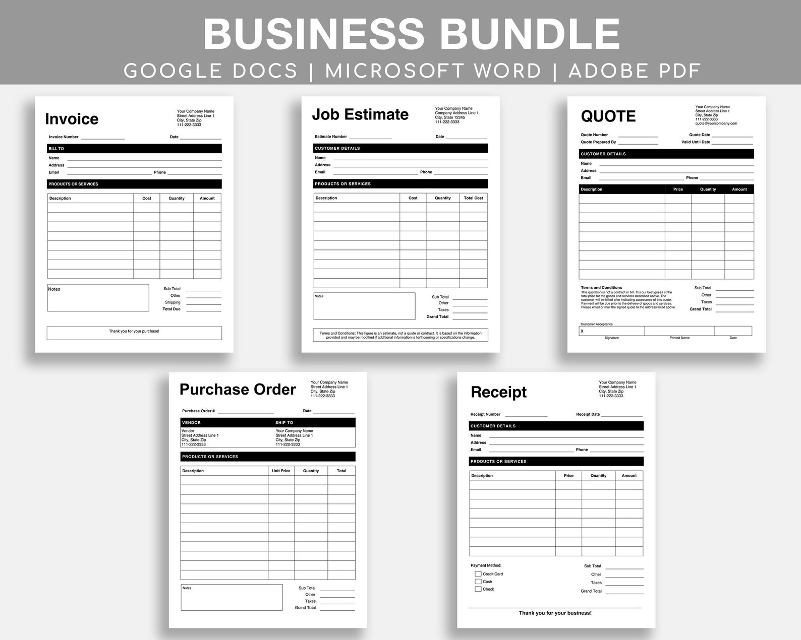 Business Template Bundle. Pdf/google Docs/word. Invoice. Job - Etsy