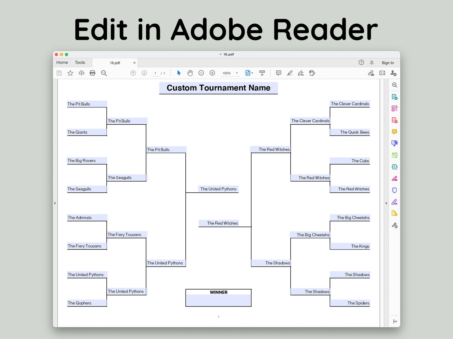 Sports Bracket Printable. 8, 16, 32 Team Bracket. Tournament Bracket ...