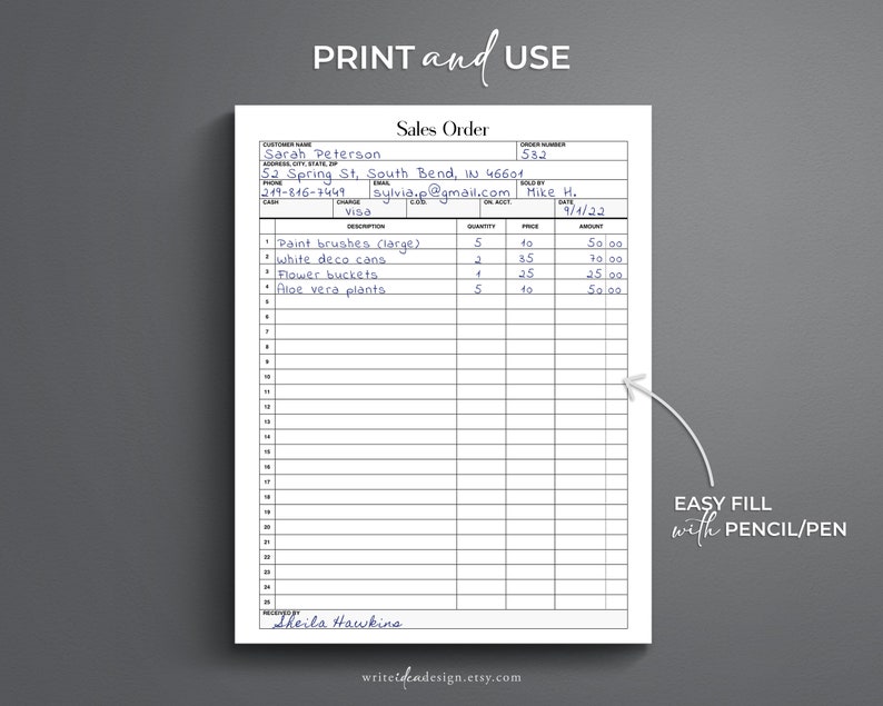 Printable Sales Order Template, Small Business Order Form (PDF) - Etsy