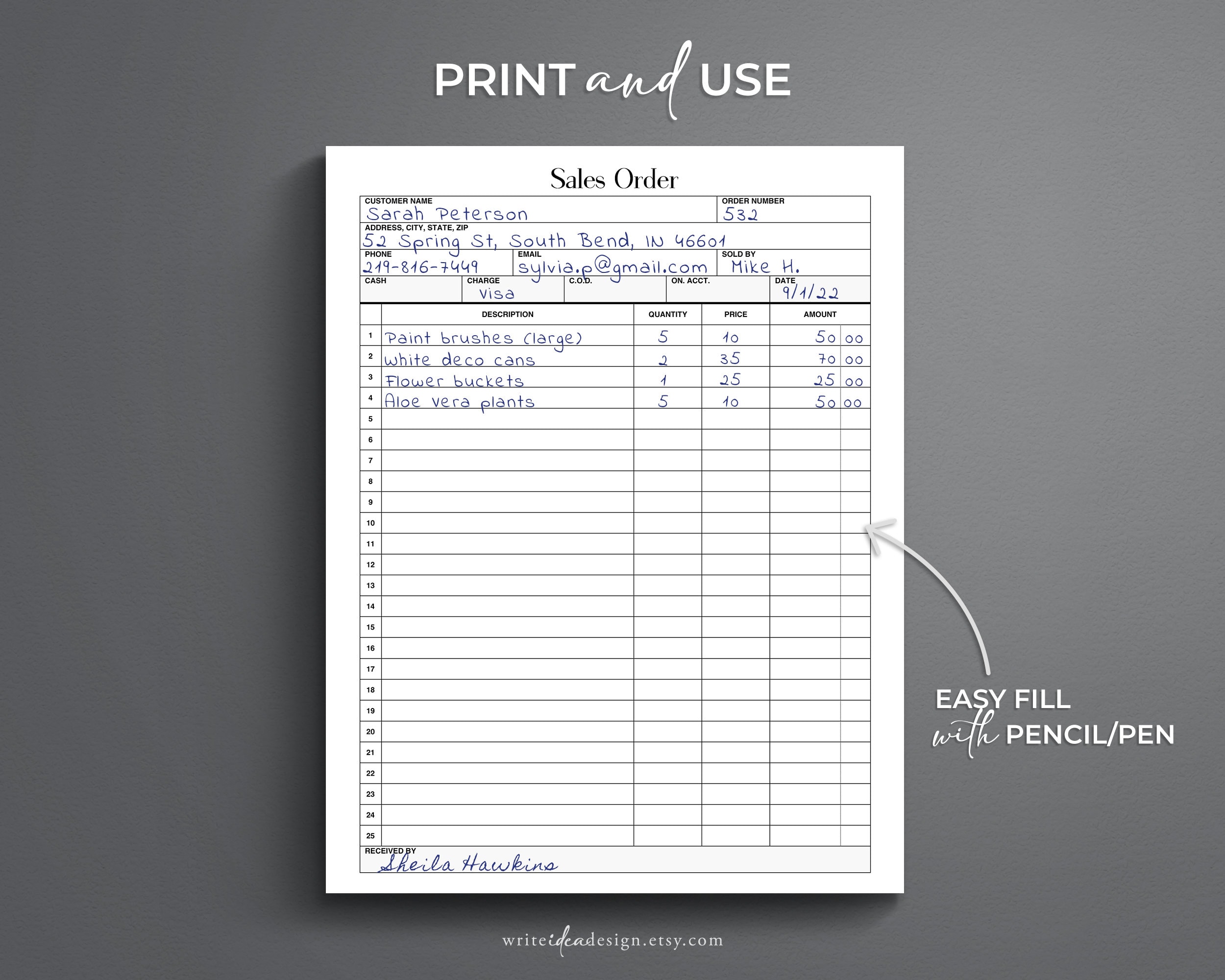 Printable Order Template. Order Form. Sales Order Template. - Etsy Printable Order Template. Order Form. Sales Order Template. - Etsy