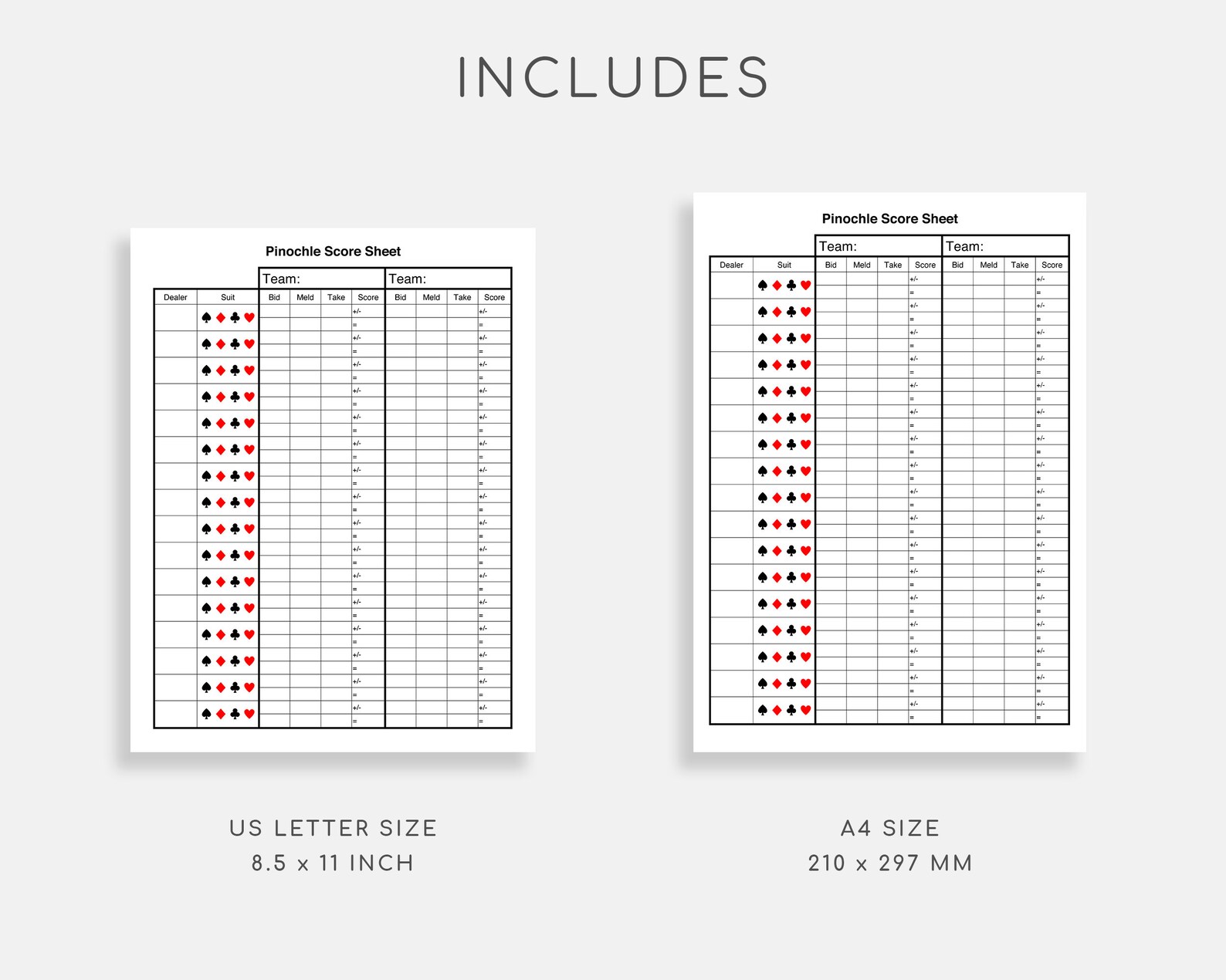 Pinochle Score Card. Printable Pinochle Score Sheet. Pinochle - Etsy