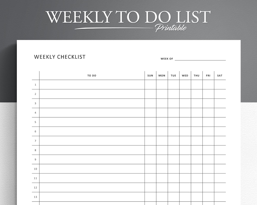 Weekly to Do List. Weekly Checklist Printable. Weekly Planner. Weekly ...