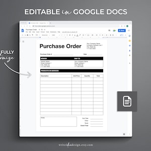 Purchase Order Template. Pdf/google Docs/microsoft Word. Purchase Order ...