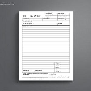 Printable Job Work Order Form: Small Business Template (US Letter) - Etsy
