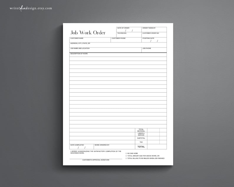 Printable Job Work Order Form. Business Job Work Order. Easy - Etsy UK