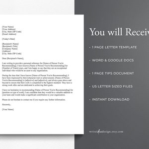 Personal Reference Letter Template. Google Docs/microsoft Word. Letter ...